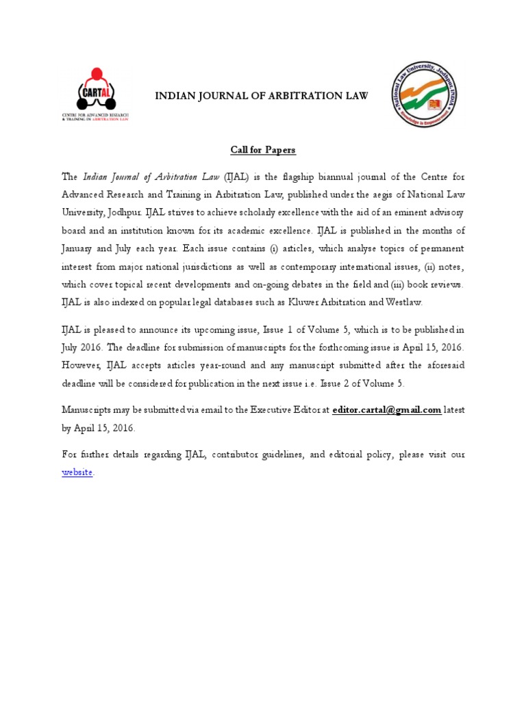 IJAL Call For Papers - Issue 1, Volume V PDF | PDF | Law | Religion & Spirituality