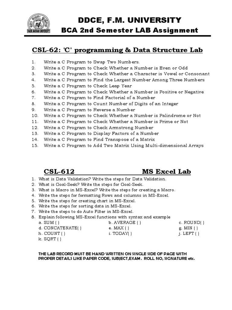 BCA 2nd Semester Lab Assignment Guide | PDF | Teaching Methods & Materials