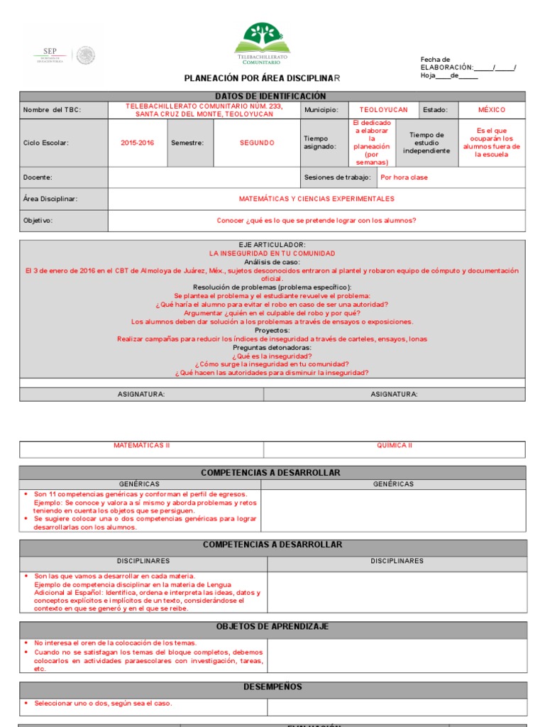 Formato de Planeación de Clases de TBC HUGO | PDF | Aprendizaje | Ciencia cognitiva