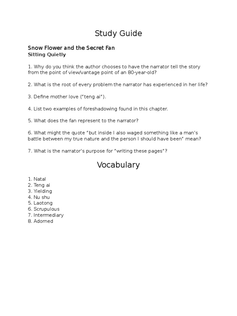 Snow Flower and The Secret Fan Study Guide | PDF