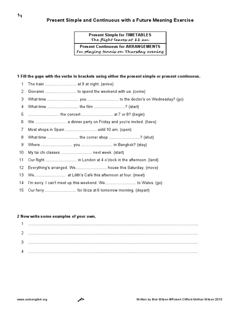 Present Simple and Continuous With A Future Meaning Exercise | PDF