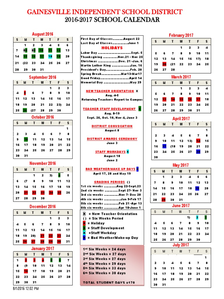 2016-2017 School Calendar | PDF | Observances | Holidays