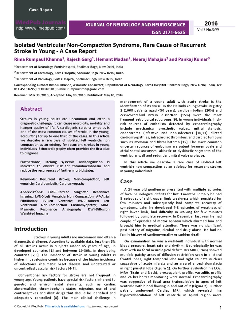 Isolated Ventricular Noncompaction Syndrome Rare Cause of Recurrent ...