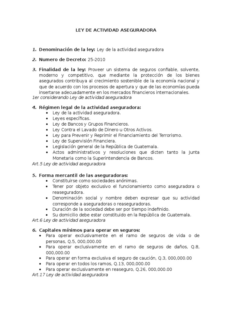 Ley de Actividad Aseguradora | PDF | Seguro | Bancos