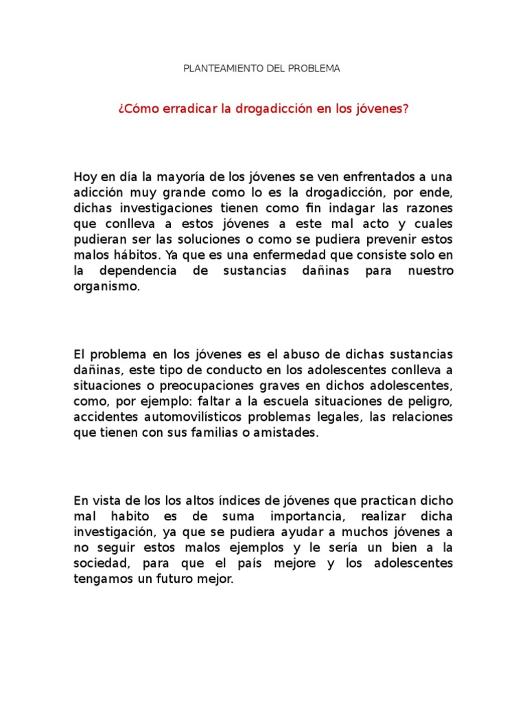 Planteamiento Del Problema | PDF | La dependencia de sustancias | Juventud