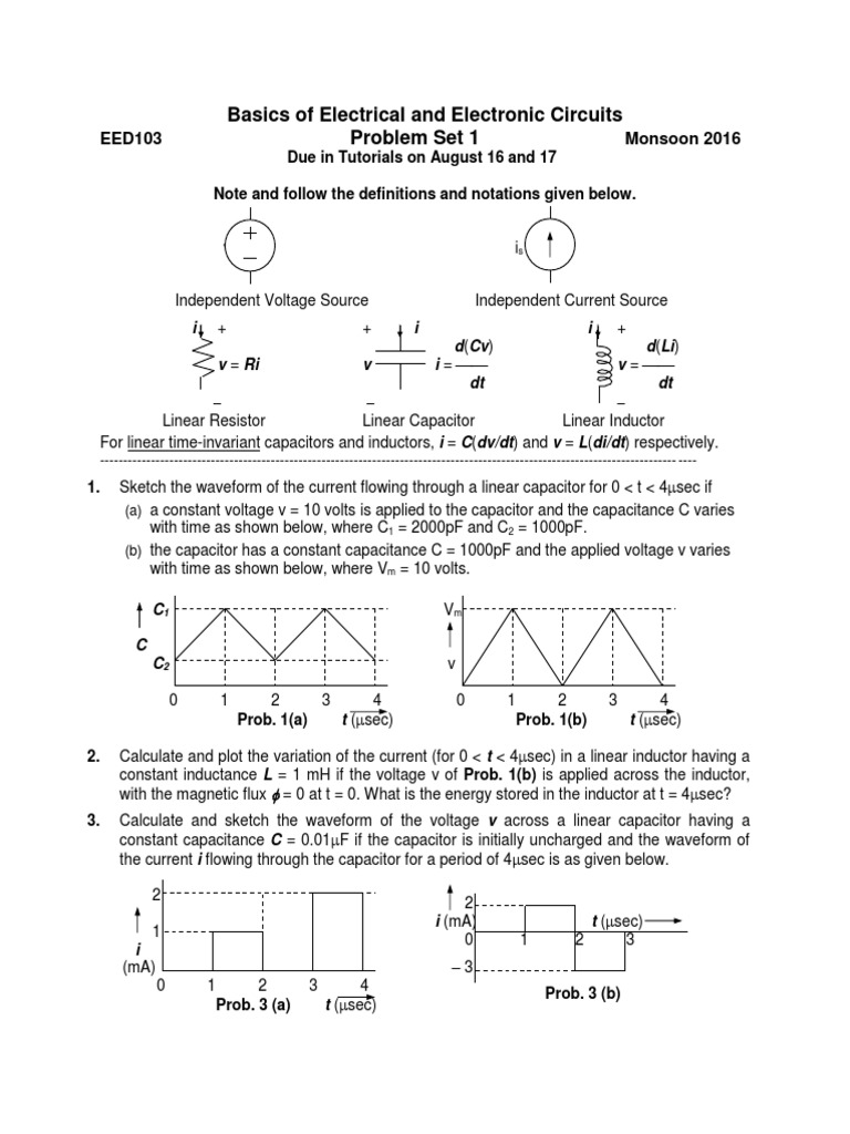 Modeling Electrical Circuits: Problem Set on Basic Components, Circuit ...