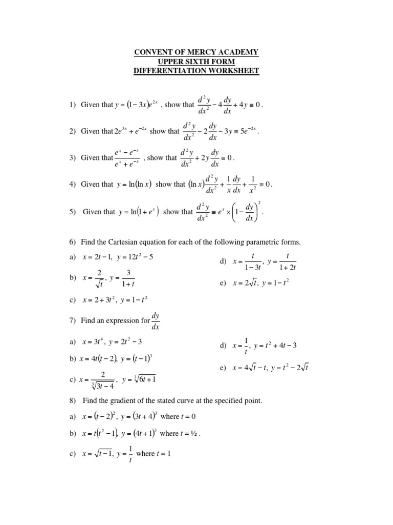 DIFFERENTIATION WORKSHEET | PDF | Tangent | Trigonometric Functions
