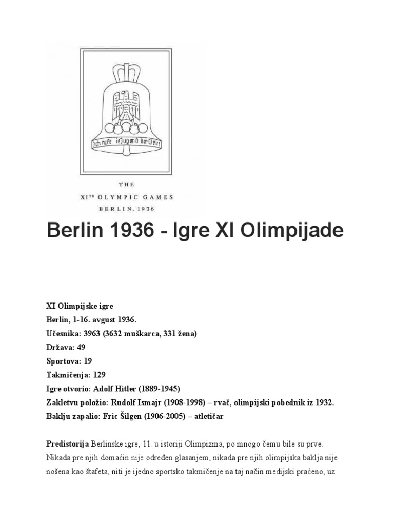 Letnje Olimpijske Igre 1936. | PDF