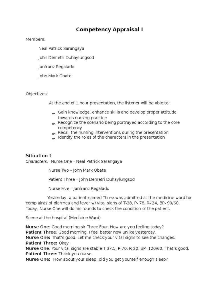 Competency Appraisal I: Situation 1 | PDF