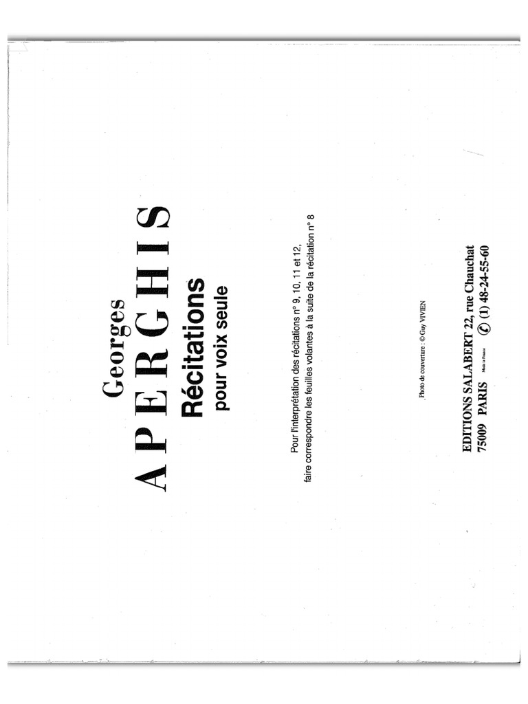 Aperghis Recitations Score | PDF