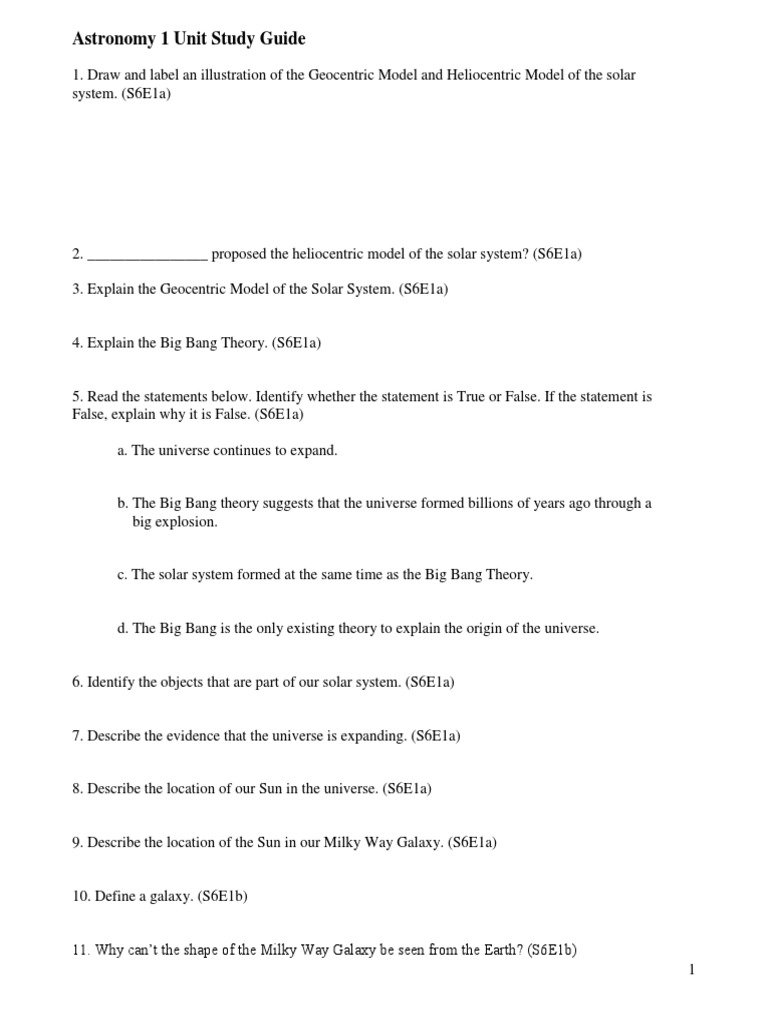 Astronomy 1 Unit Study Guide | PDF | Planets | Meteoroid