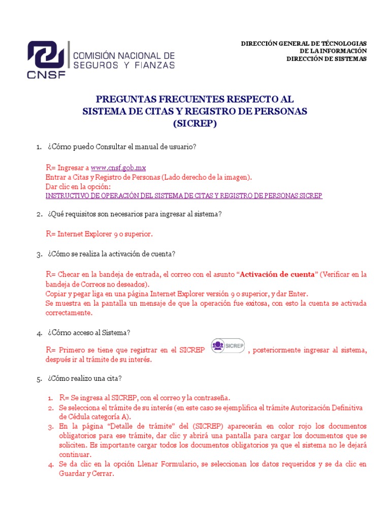 Preguntas Frecuentes SICREP CNSF PDF | PDF | Point and Click | Contraseña