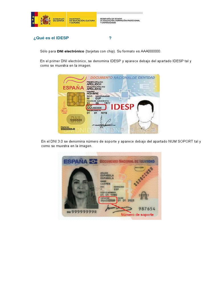 IDESP y número de soporte en DNI | PDF