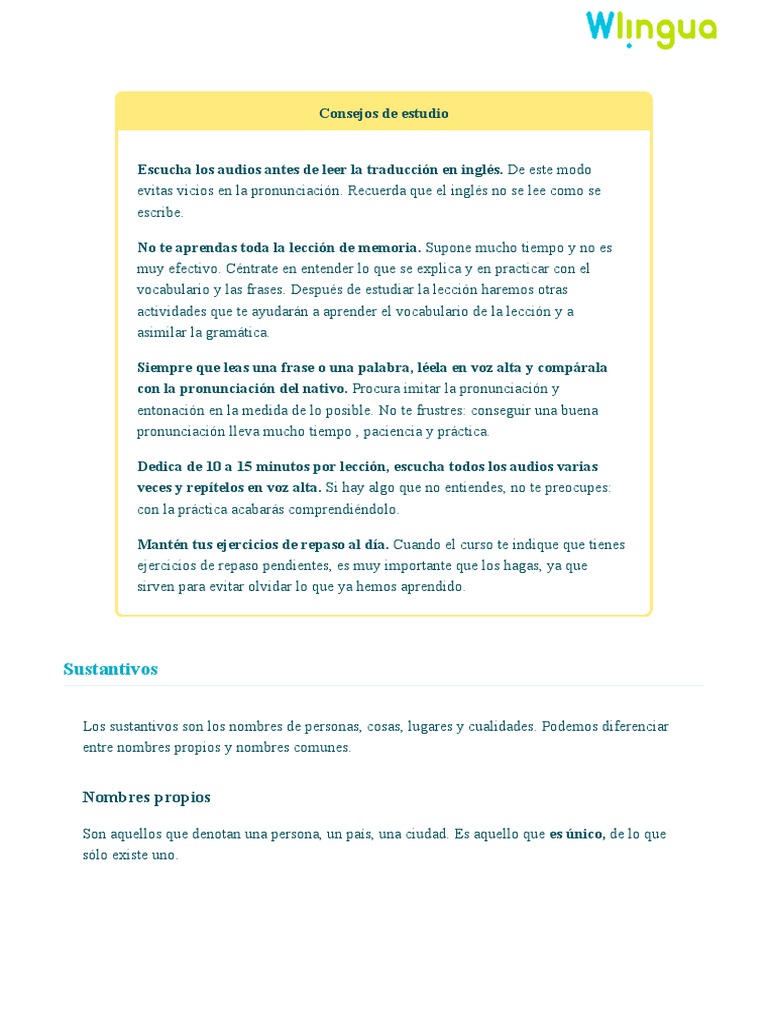 Lección 1.0 Los Sustantivos PDF | PDF | Sustantivo | Ciencia cognitiva