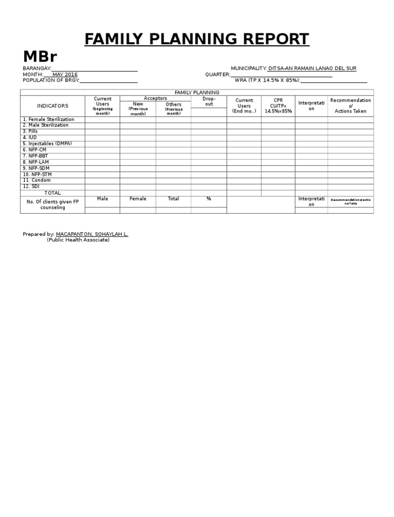 Family Planning Report MBR | PDF