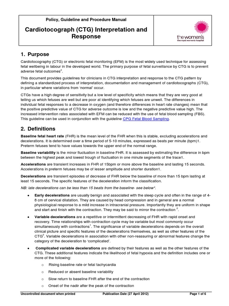 CTG Interpretation Guidelines for Clinicians | PDF | Human Pregnancy ...