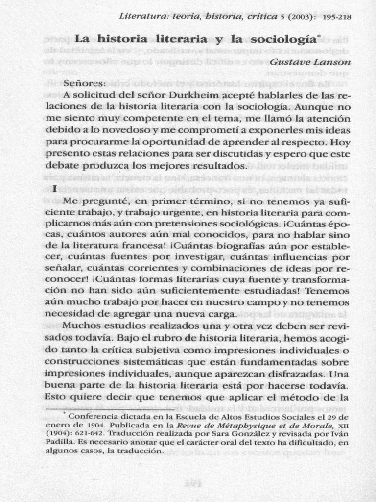 Gustave Lanson Historia Literaria y Sociologia | PDF | Science | Poesía
