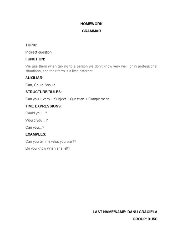 Grammar: Indirect Questions - Forms and Examples | PDF