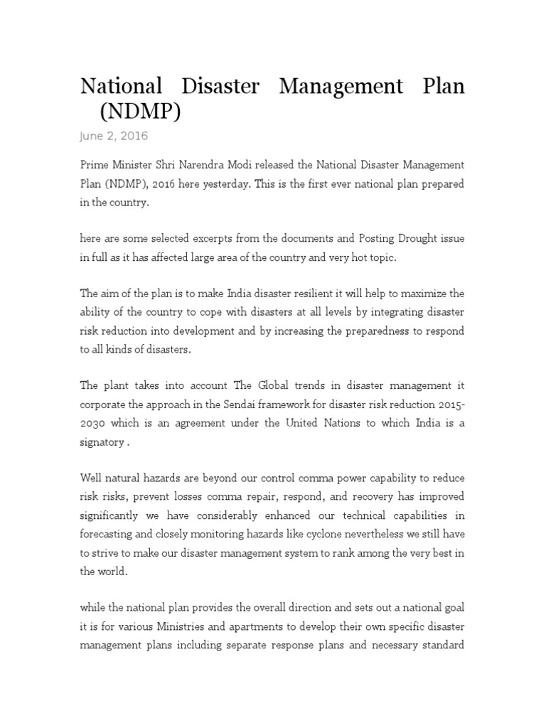 National Disaster Management Plan-2016 | PDF | Disaster Risk Reduction ...