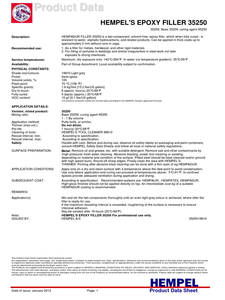 Pds Hempel's Epoxy Filler 35250 En-Gb | PDF | Epoxy | Abrasive