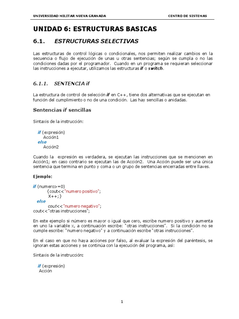 Unidad 06 Estructuras Basicas C++ PDF | PDF