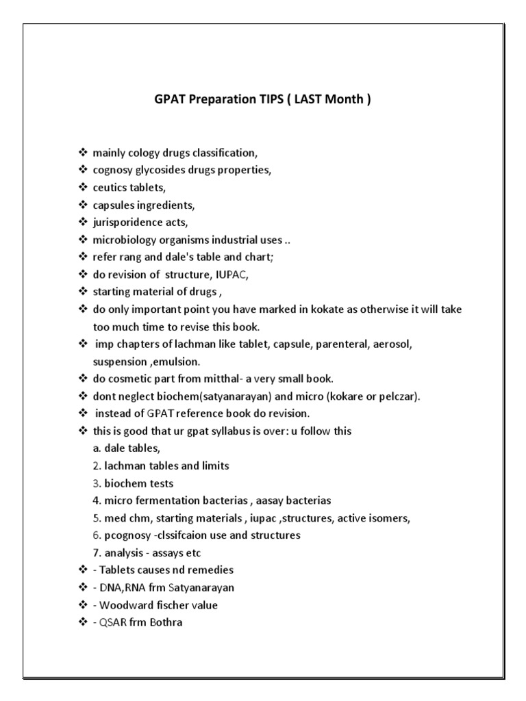 Essential GPAT Last Month Prep Tips | PDF
