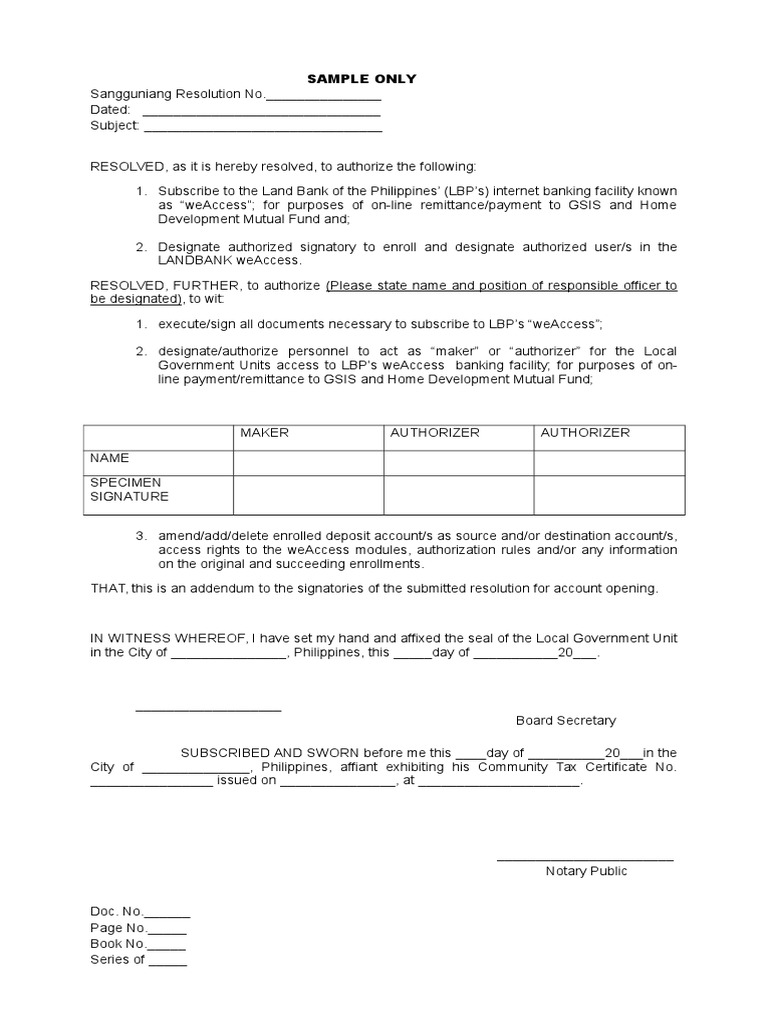 Board Resolution We Access - Revised | PDF