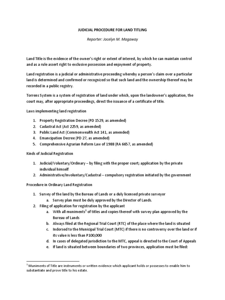 Judicial Procedure For Land Titling | PDF | Surveying | Public Law