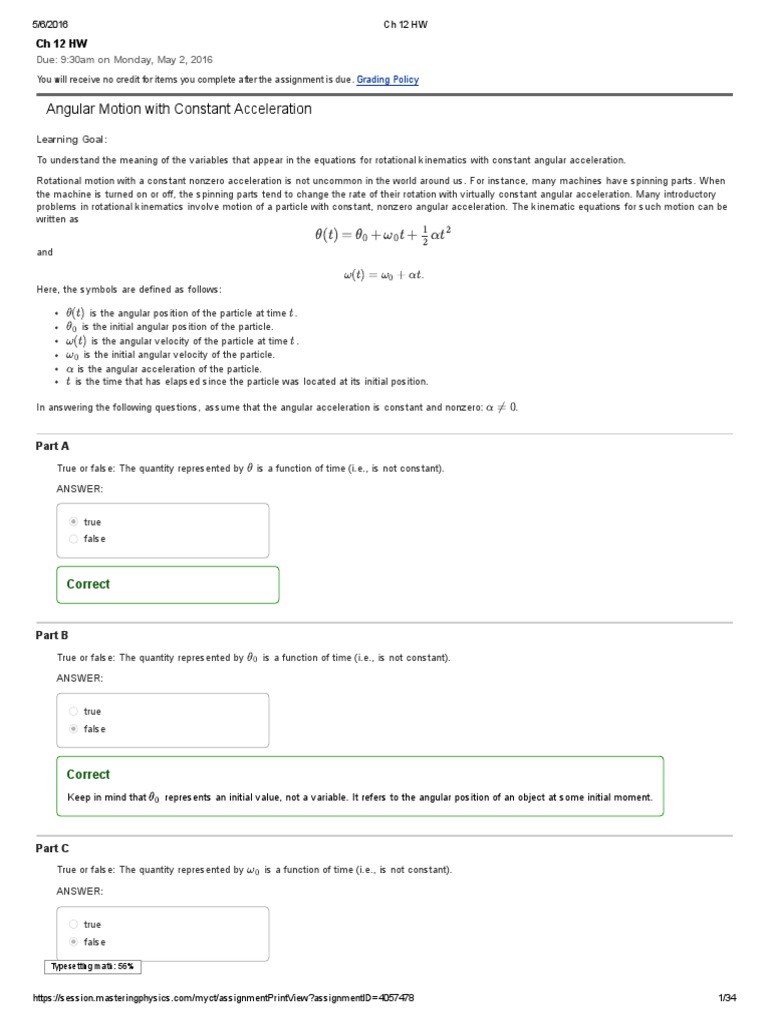 Mastering Physics CH 12 HW College Physics I LCCC | PDF | Rotation ...