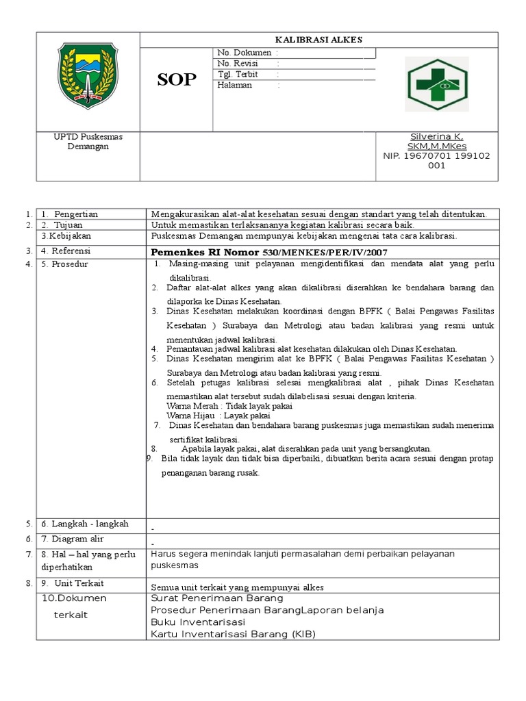 Sop Kalibrasi Alkes | PDF