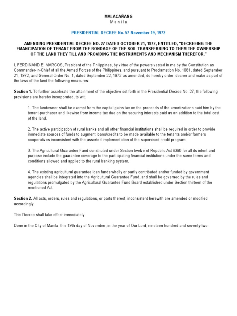 Presidential Decree No. 57: Amending Presidential Decree No. 27 to ...