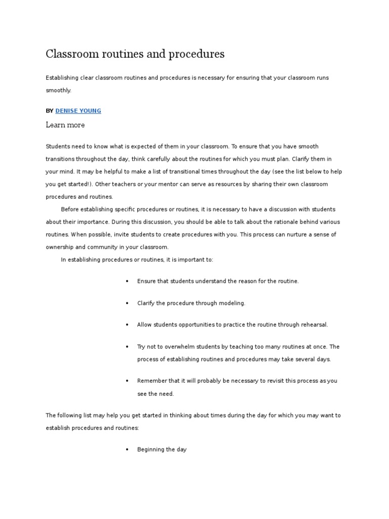Clear Classroom Routines for Smooth Learning | PDF | Educational ...
