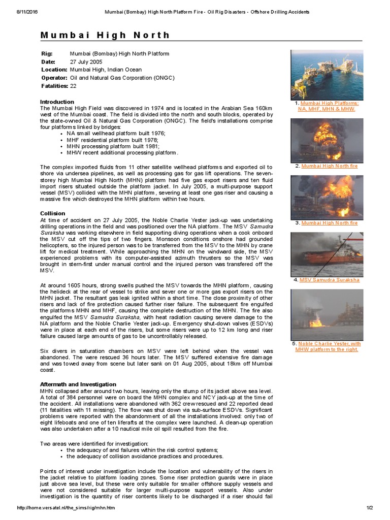 Mumbai (Bombay) High North Platform Fire | PDF | Offshore Drilling ...