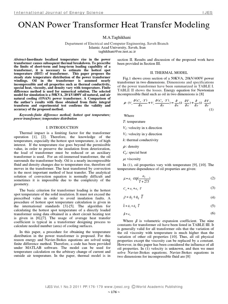 ONAN Power Transformer Heat Transfer Modeling | Download Free PDF ...