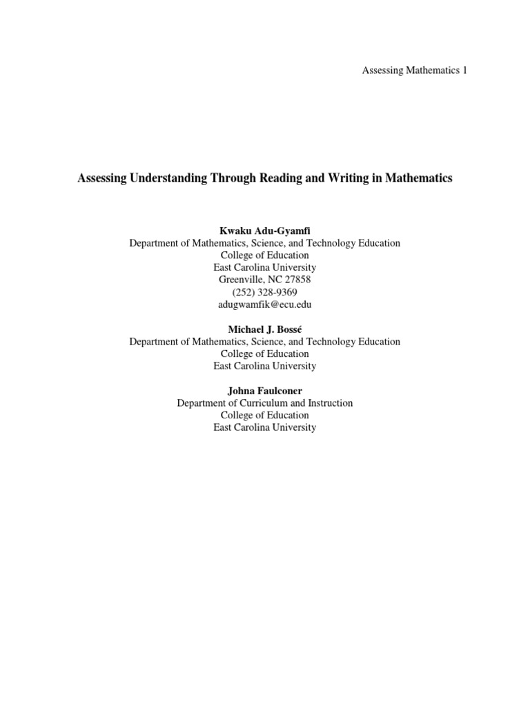 Assessing Understanding Through Reading and Writing in Mathematics ...