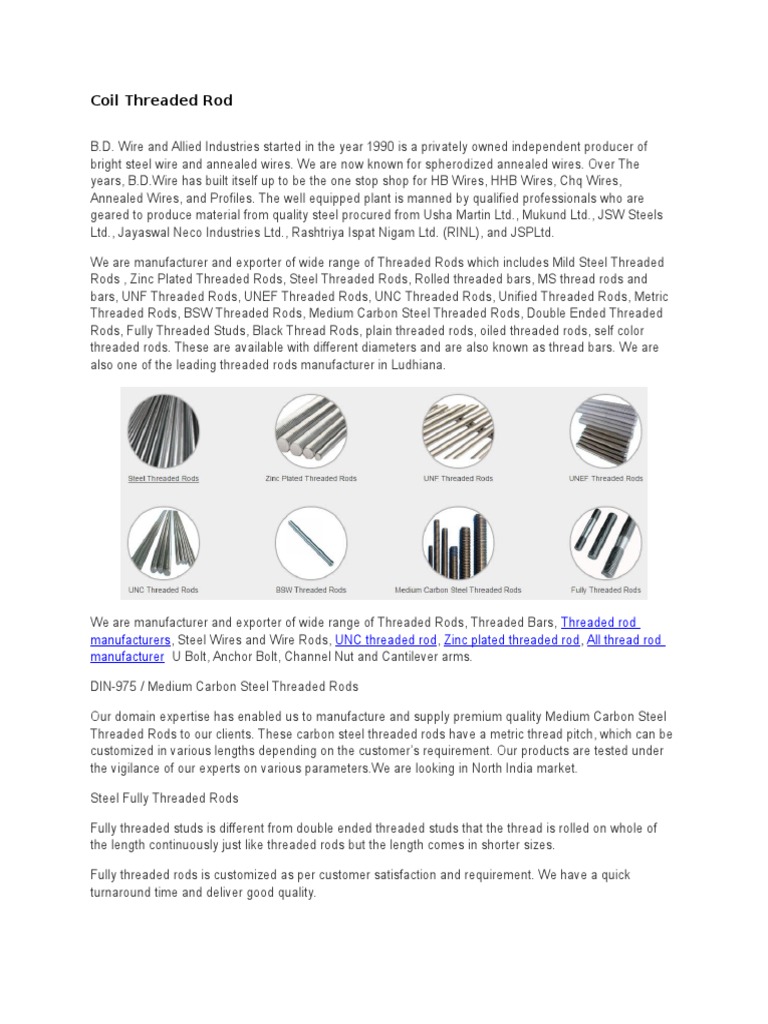 Coil Threaded Rod - 22 Aug | PDF
