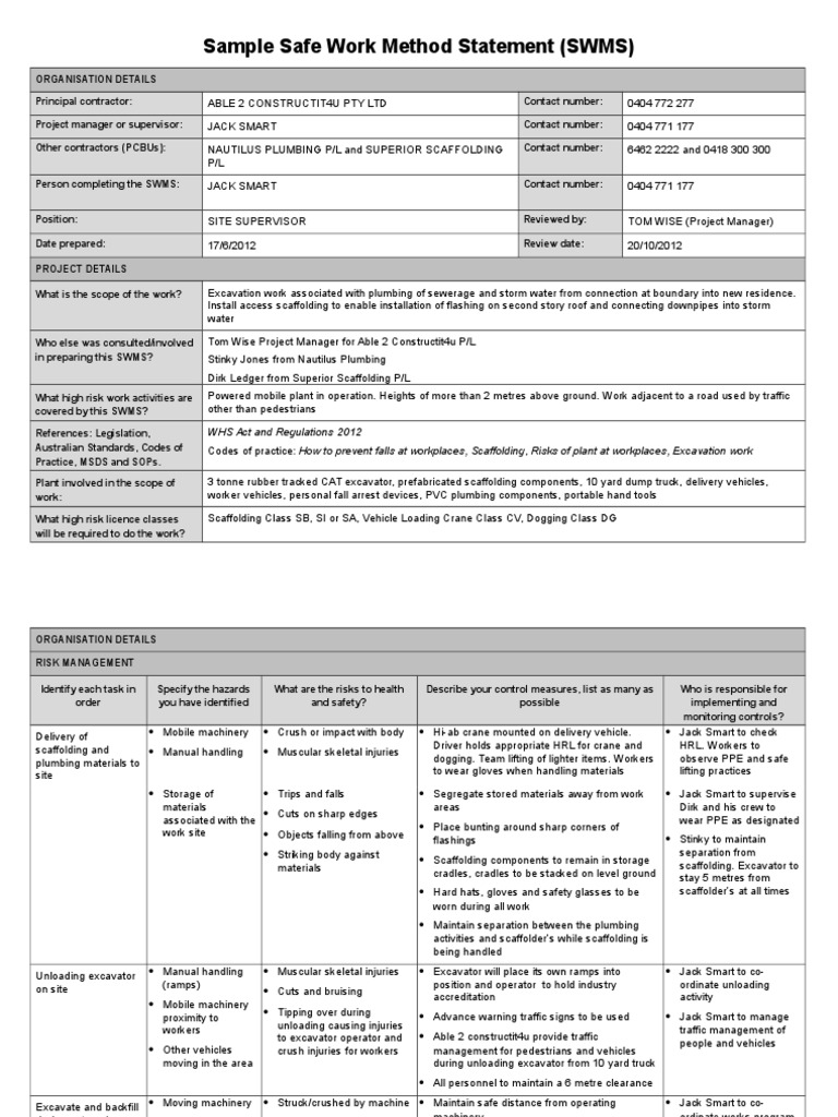 Safe Work Method Statement Template Sample | PDF | Scaffolding ...