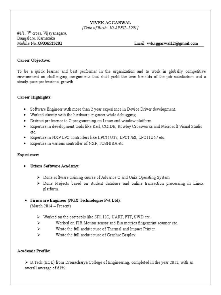 Vivek Resume | PDF | Bluetooth | Operating System