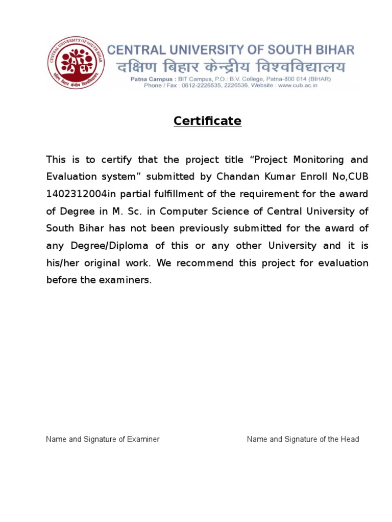 Certificate: Name and Signature of Examiner Name and Signature of The ...