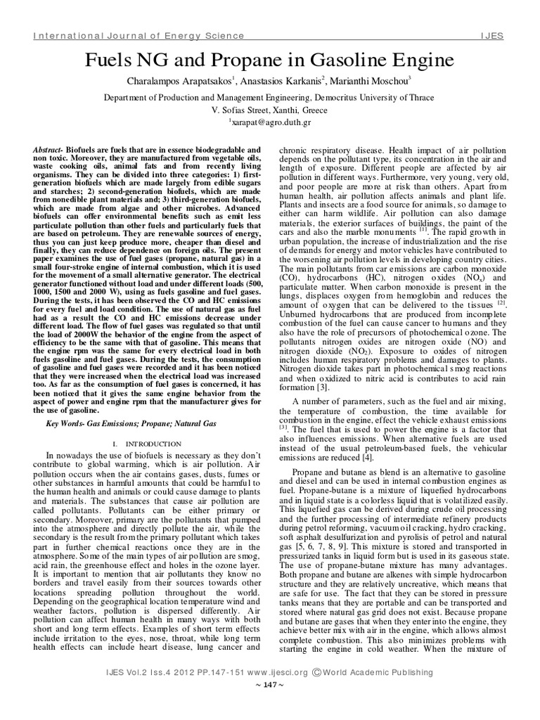 Fuels NG and Propane in Gasoline Engines | PDF | Biofuel | Internal ...