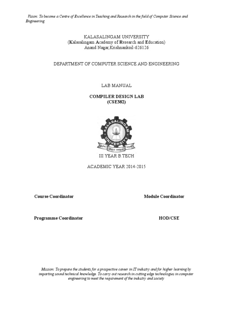 CSE382-compiler Design Lab Manual | PDF | Parsing | Compiler
