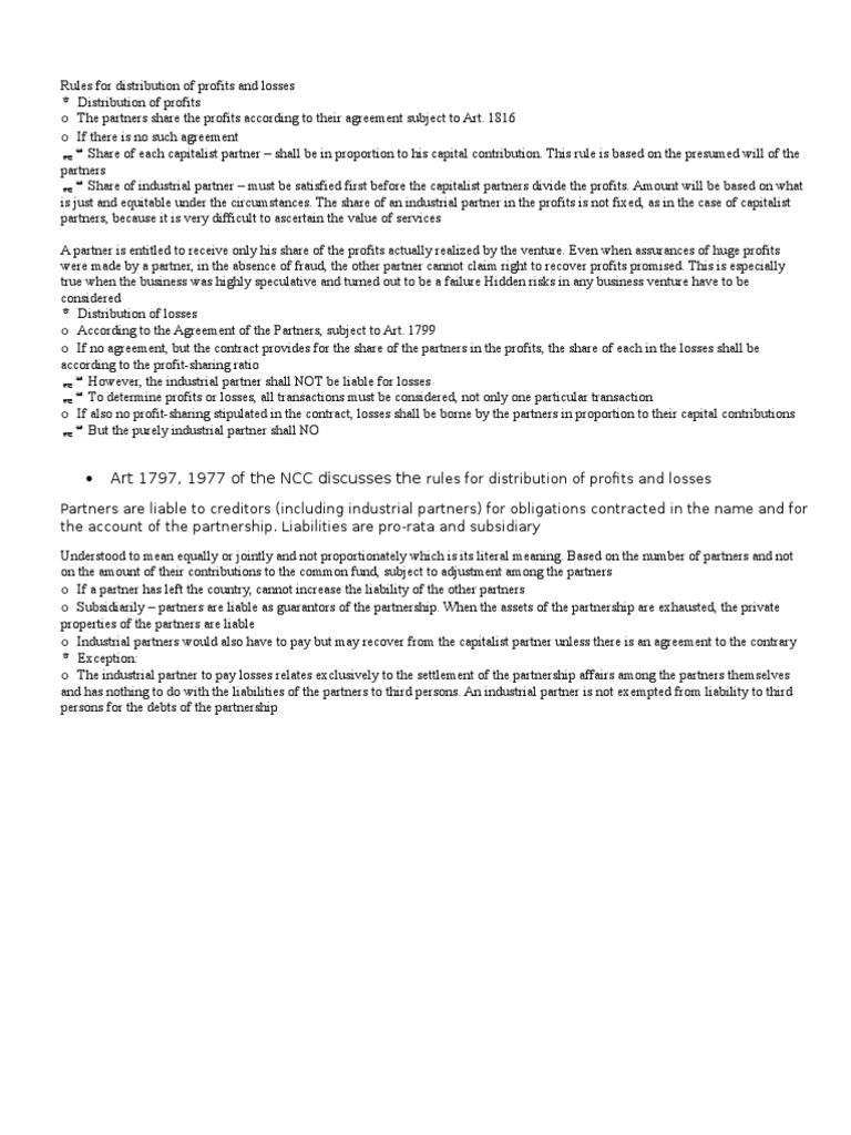 Rules For Distribution of Profits and Losses | PDF | Partnership | Law ...