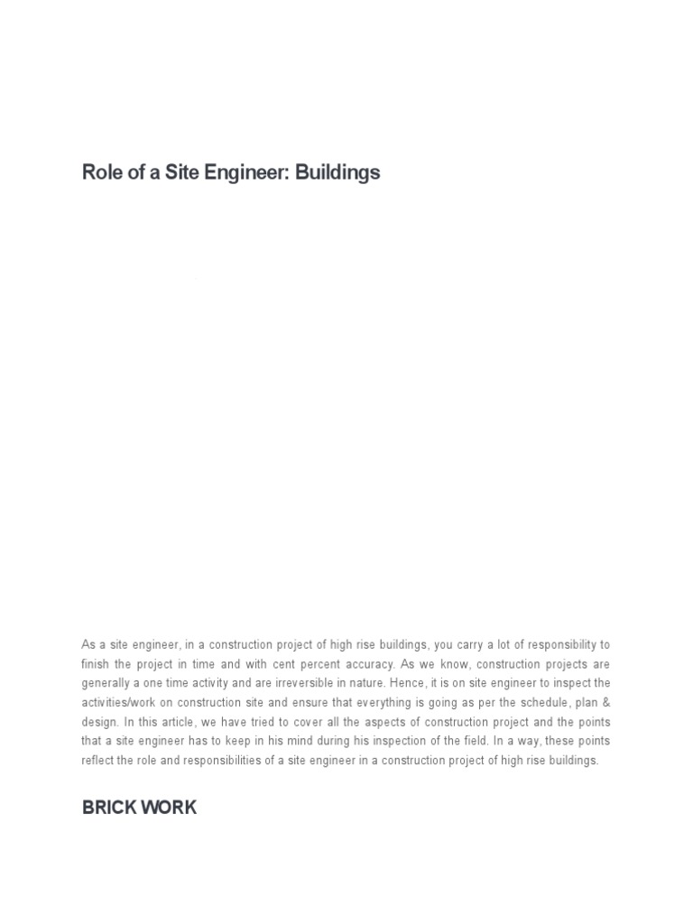 Role of Site Engineer | PDF