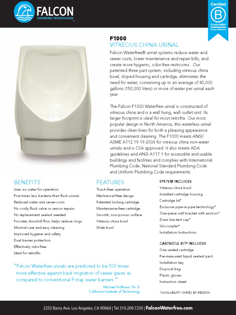 Urinal Falcon f1000 | PDF | Plumbing | Hydraulic Engineering