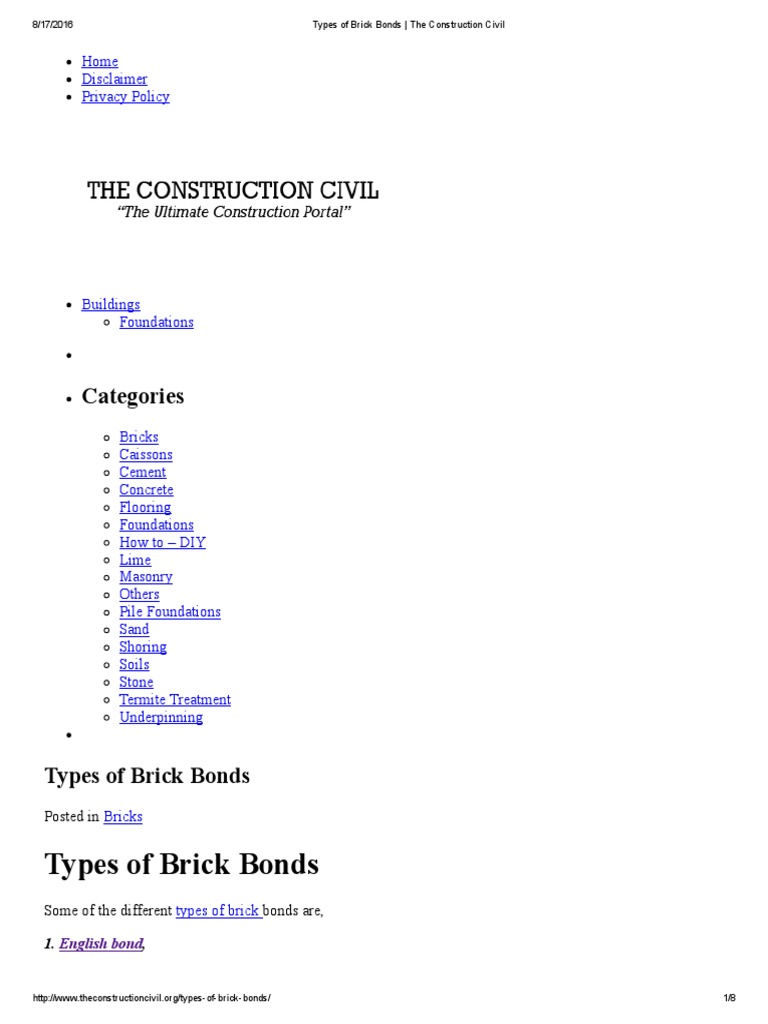 Types of Brick Bonds Explained | PDF | Building | Engineering