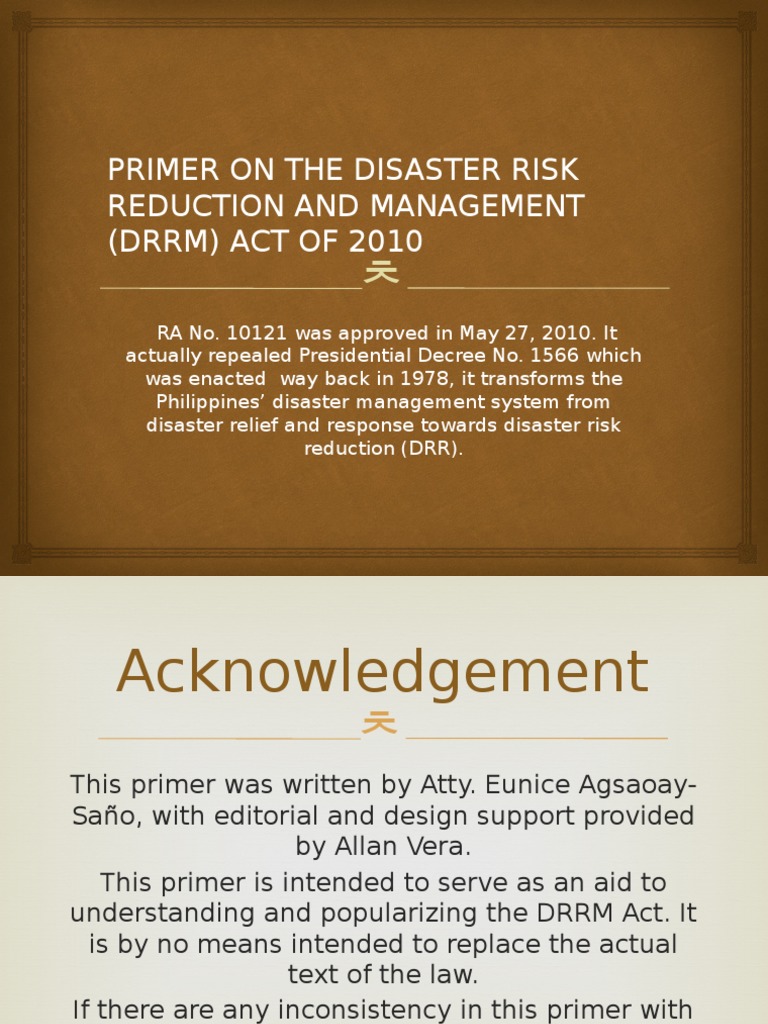 Primer On The Disaster Risk Reduction and Management | PDF | Disaster ...