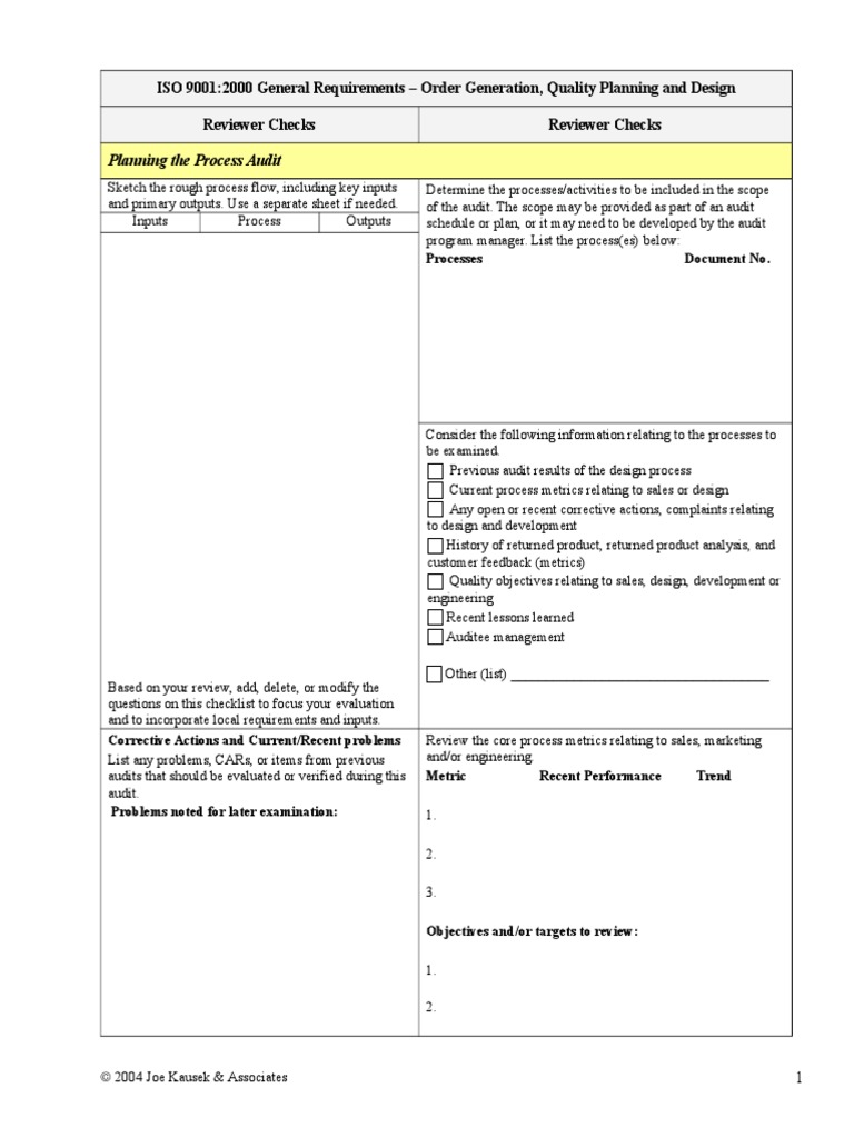 9001 Audit Checklist - Quality Planning and Design | PDF | Verification ...