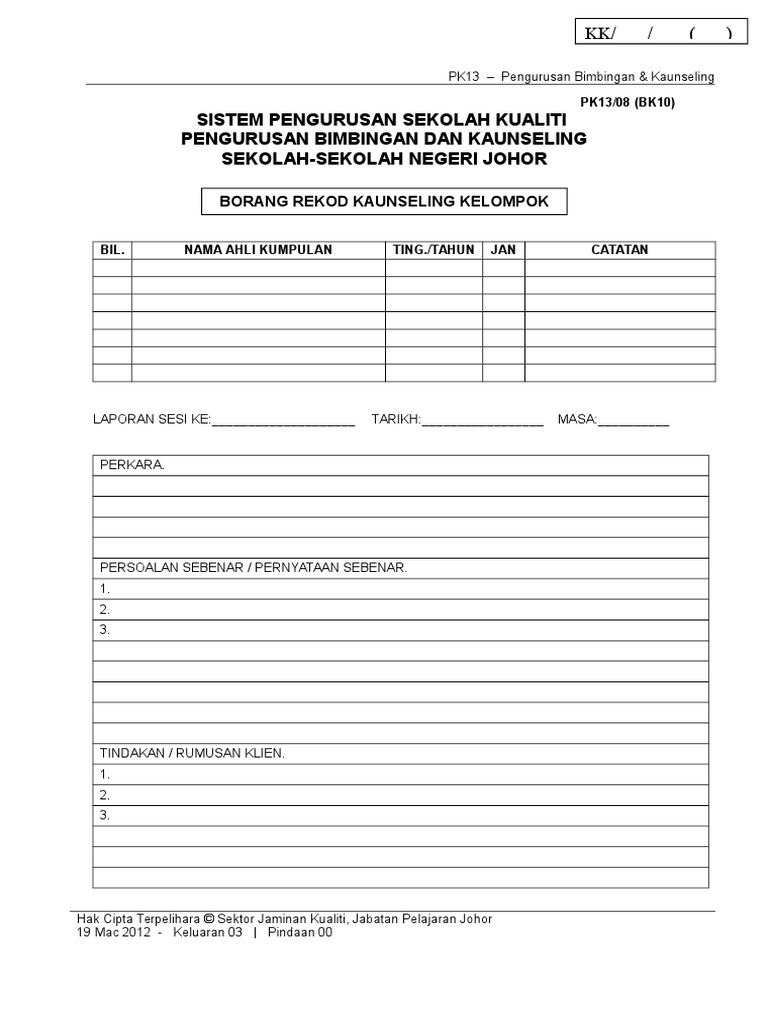 PK13 8 BK 10 Borang KK | PDF