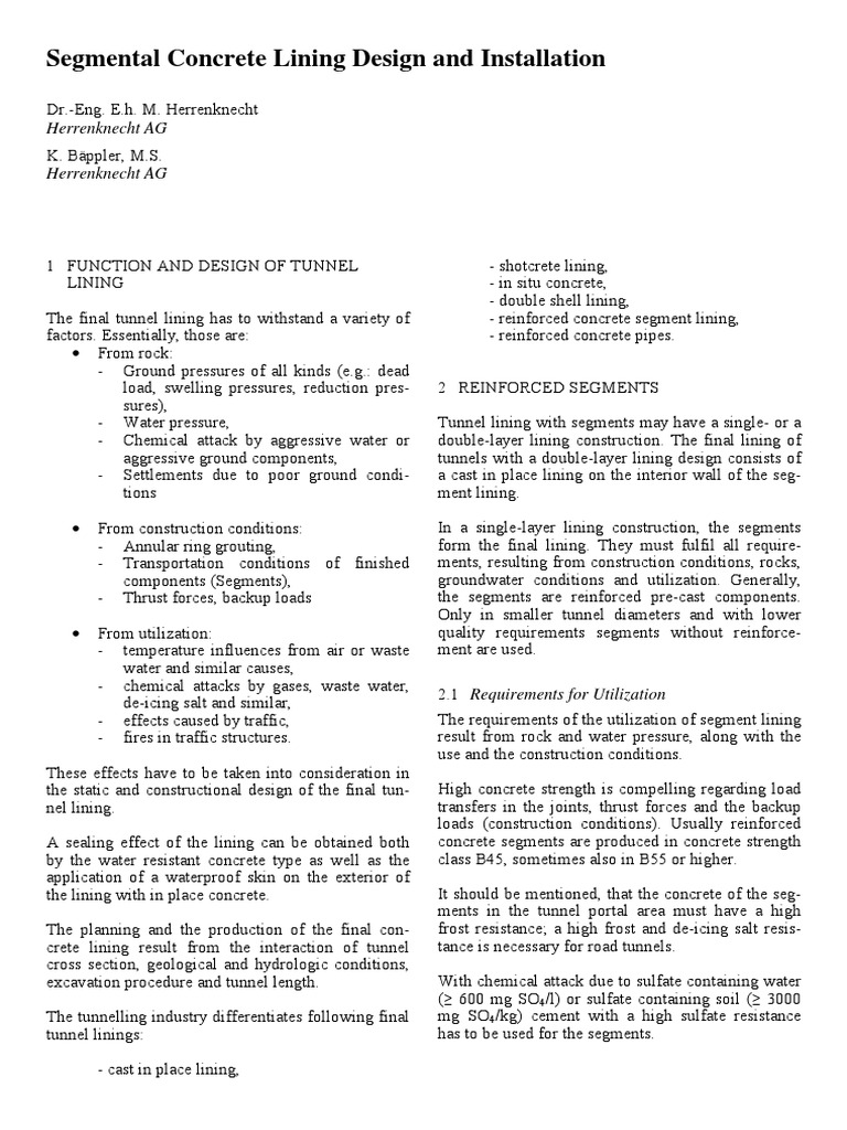 06 Segmental Concrete Lining Design and Installation | PDF | Tunnel ...