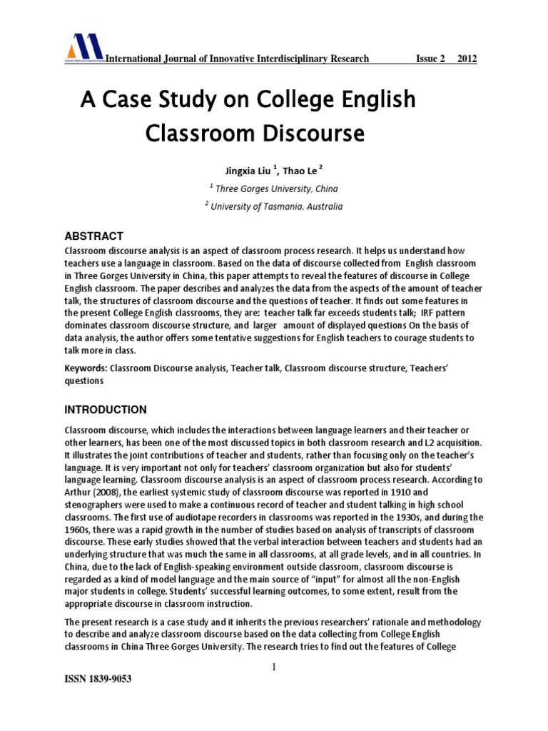 Case Study About Classroom Discourse | PDF | Classroom | Question